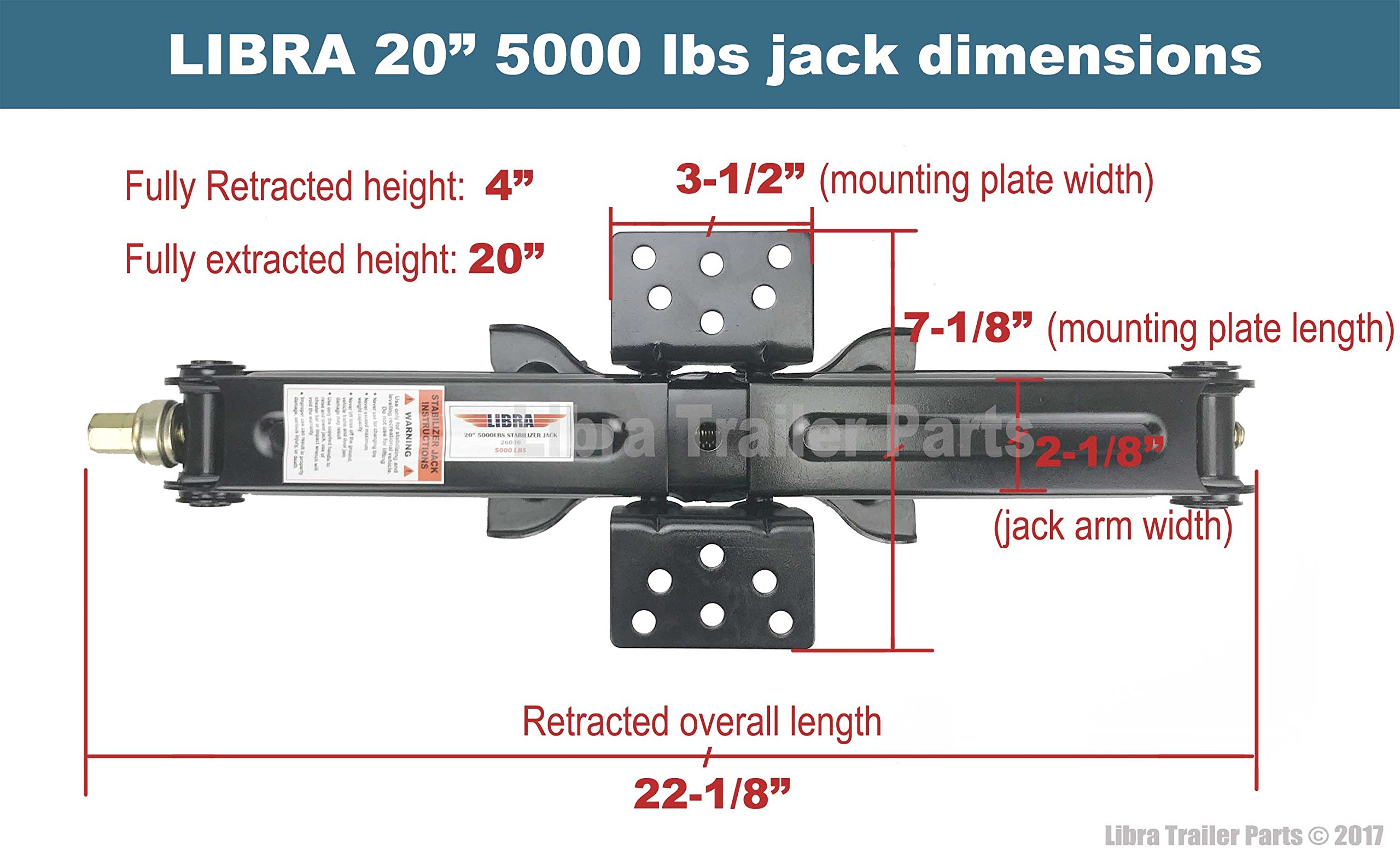 LIBRA Set of 4 5000lbs 20" RV Trailer Stabilizer Leveling Scissor Jacks w/Handle & Power Drill Socket & Mounting Hardware 26036