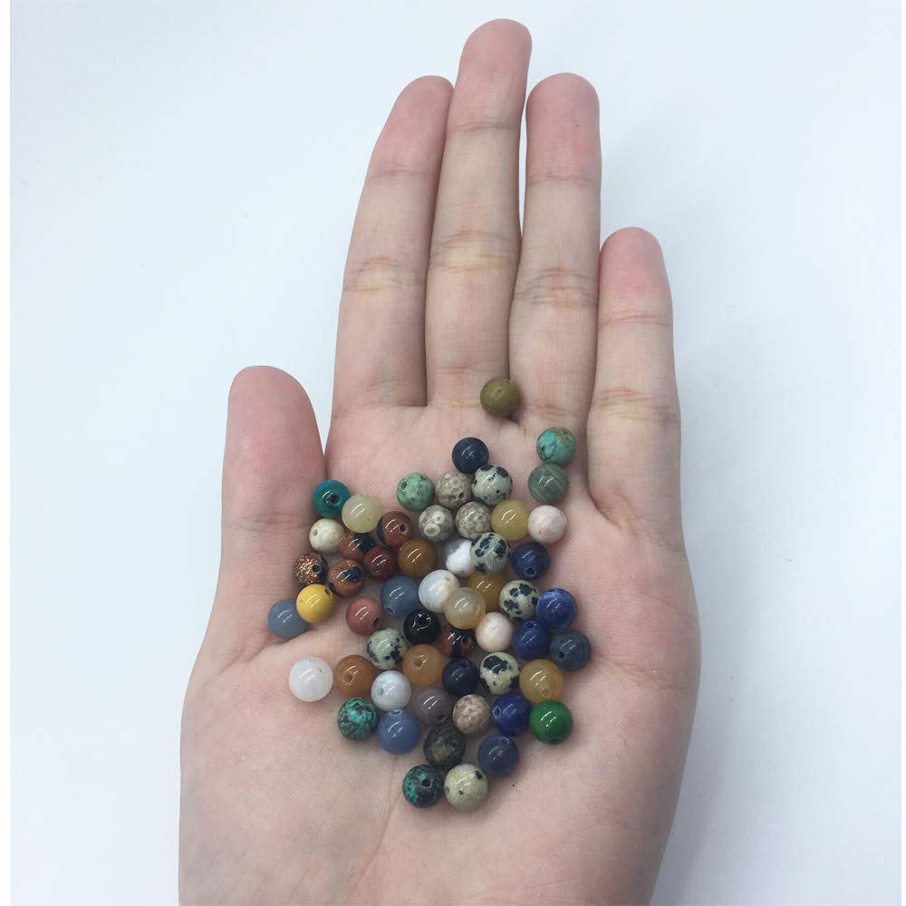 800pcs 6mm Natural & Synthetic Round Stone Beads Gemstone Beading Loose Gemstone Hole Size 1mm DIY Smooth Beads for Bracelet Necklace Earrings Jewelry Making,Box Packed. (15 Material, 6mm)