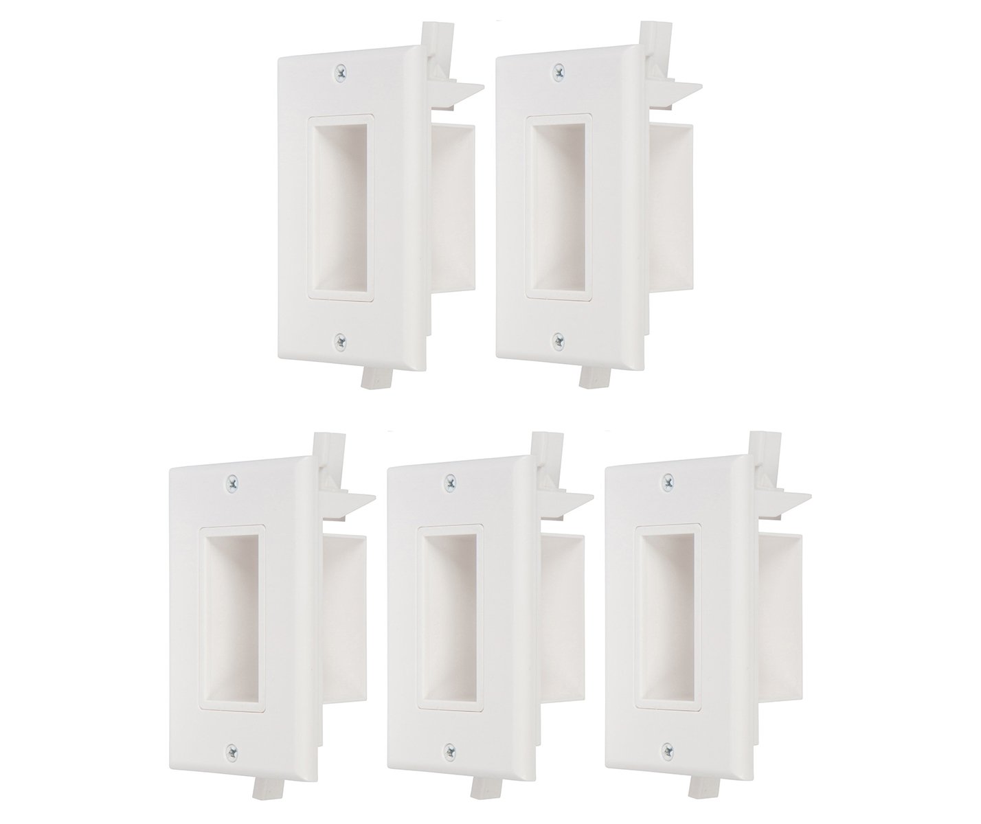 Buyer's Point Recessed Low Voltage Cable Wall Plate w/Built-In Mounting Wings | UL Listed, Single Gang, Cord Concealer for Wall Mount TV, Gaming PC and Home Theater Systems (White) – 2 Pack