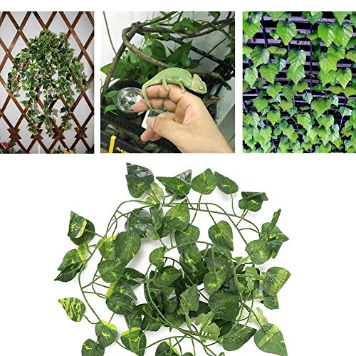 Repta Vines Flexible Bend Long Vines Artificial Fake Leaves Habitat Decor for Lizard Frogs Snakes and More Reptiles(Green Leaf)