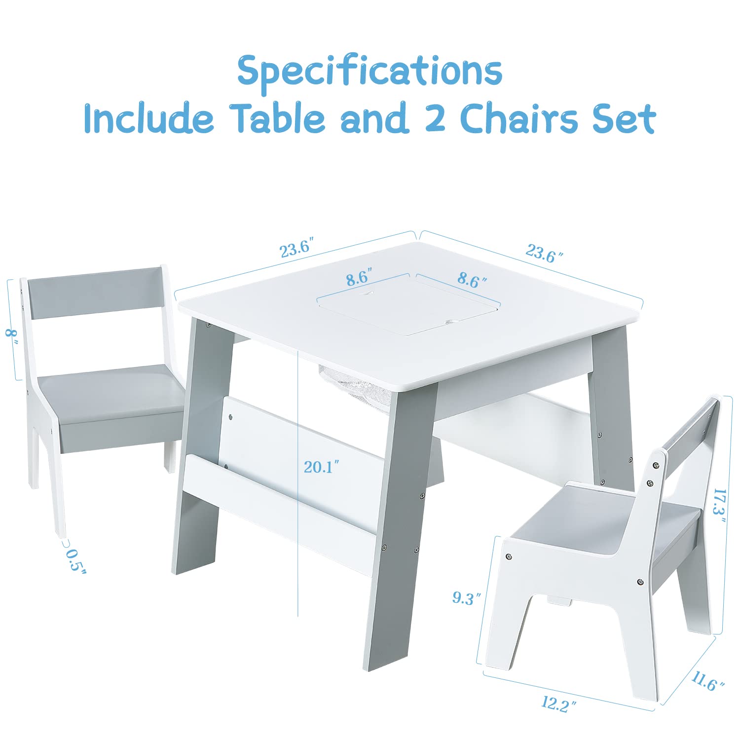 Anxious monkey Kids Table and Chairs Set, 2 in 1 Desk with Storage Space Wooden Activity Tabletop for Kids, Unique, Sturdy Children Table and Chairs Set for Reading, Drawing, Playroom, Gift for Kids