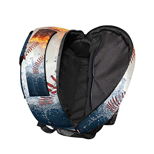 Blueangle Baseball Water Fire Print Travel Backpack for School Water Resistant Bookbag