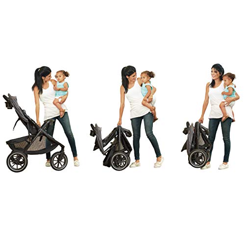 Evenflo Folio3 Stroll & Jog Travel System w/LiteMax 35 Infant Car Seat, Crossover Versatility, Ultra-Compact, Self-Standing Folding Design, 12β Air-Filled Tires, Front Wheel Swivel Lock, Avenue Gray