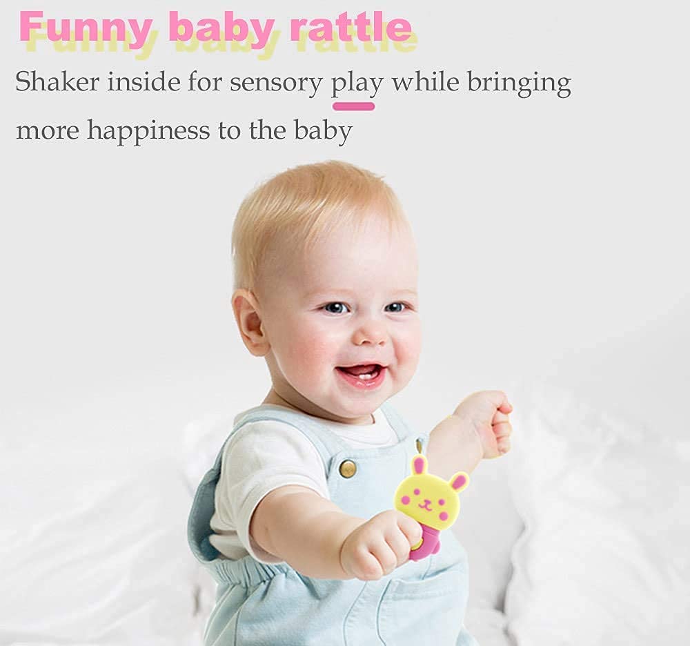 Baby Teething Toys, Caromolly Vibrating Teether Toy, Teether Toys for Babies 0-12 Months, Electric Soothing Teether for Sensory Exploration and Teething Relief, Cute Cartoon Shape, BPA-Free