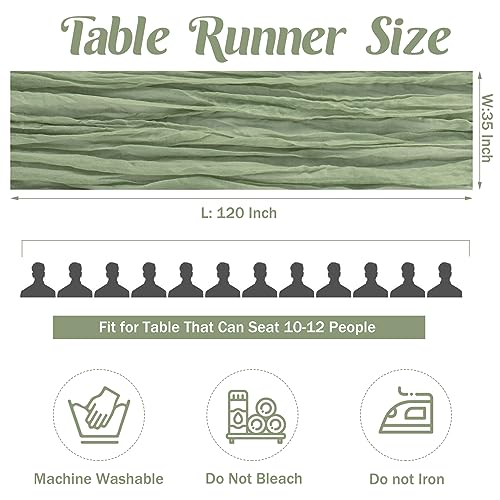 6 Pieces Sage Green 10FT Cheesecloth Table Runner Boho Gauze Fabric Table Runner Rustic Sheer Runner for Wedding Birthday Baby Shower Party Boho Table Decoration(Sage Green)