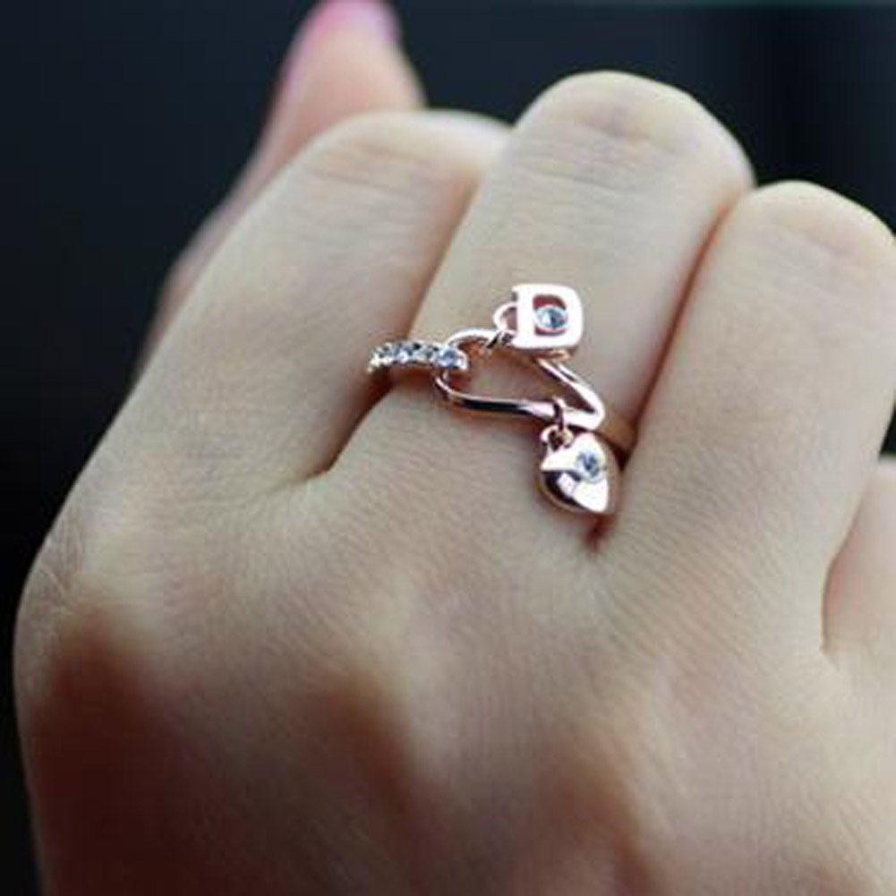 Acefeel 18K Gold Plated Paving Heart And Lock Pendant Ring Christmas Gifts Size 6