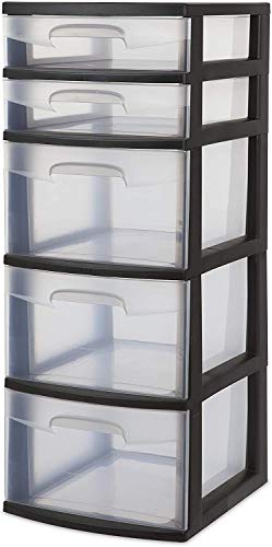 Sterilite 5 Drawer Tower Drawers & Carts, 12.63 Inches, Pack of 2, Black, 2 Count