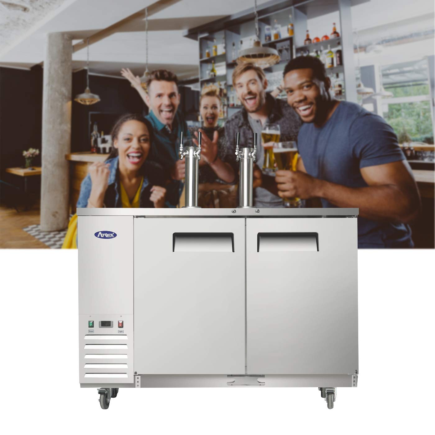 Atosa Beer Keg Cooler Refrigerator with Tap, MKC68 Commercial Kegerator, Double Doors for Bar, 21.5 Cu.Ft. 33?-38?