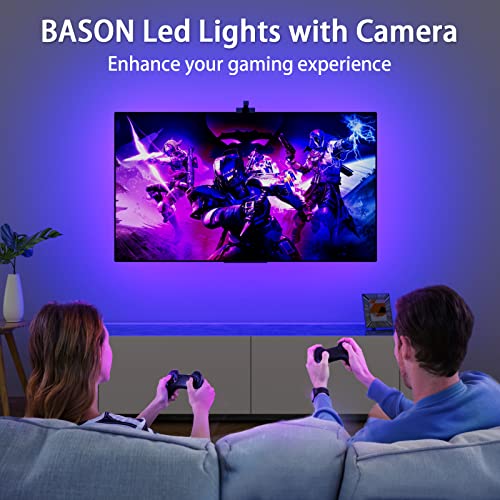 BASON LIGHTING LED TV Backlights with Camera,Side Illumination TV Lights Kit with Daul Control Modes,12.4ft Color Changing Rope Lights for 55-65 inch TV, Music Sync for Gaming Bedroom HDTV Mood Light.