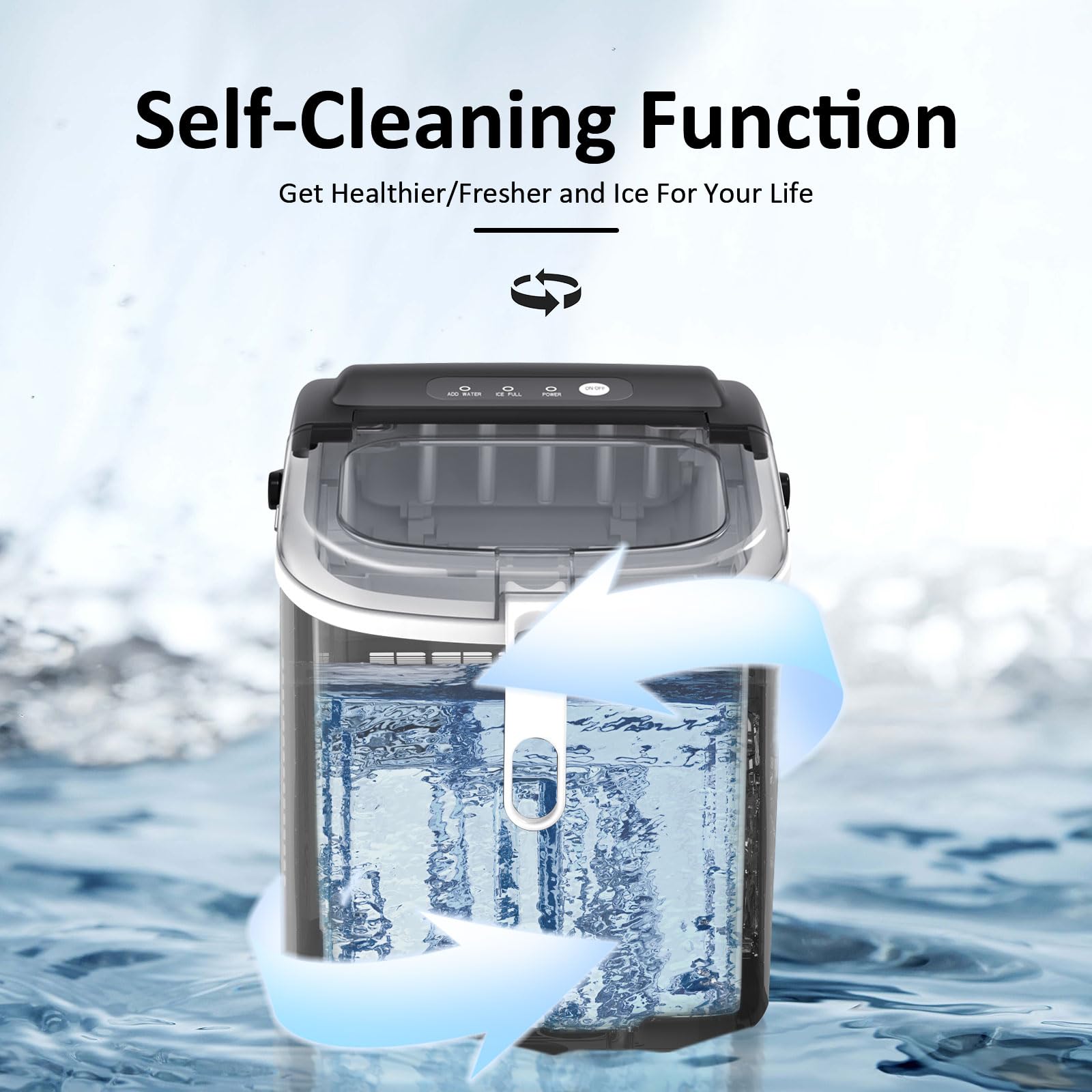 Antarctic Star Countertop Ice Maker Portable Ice Machine, Basket Handle,Self-Cleaning Ice Makers, 26Lbs/24H, 9 Ice Cubes Ready in 6 Mins, S/L ice, for Home Kitchen Bar Party (Black)
