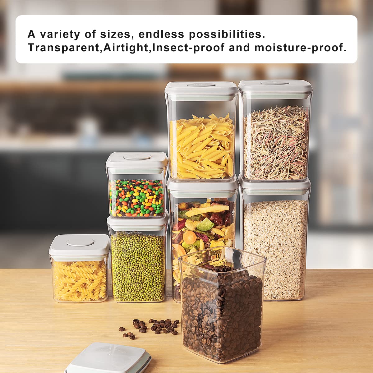 Airtight Food Storage Containers Set-8 PCS POP Open Kitchen Canisters with lids,BPA Free, Kitchen Pantry Organization Stackable Containers for Bulk Food, Cereal,Snack, Sugar, Pet Food Storage