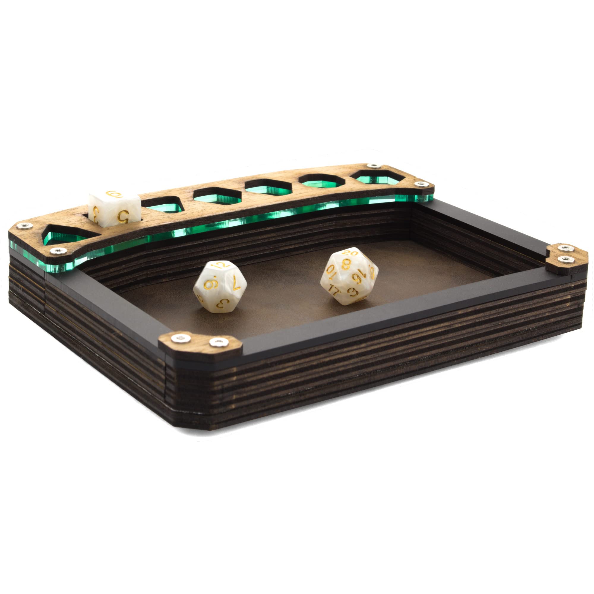 C4Labs Mini Display Dice Tray with Genuine Walnut Top – Rustic Vegan Leather, Teal