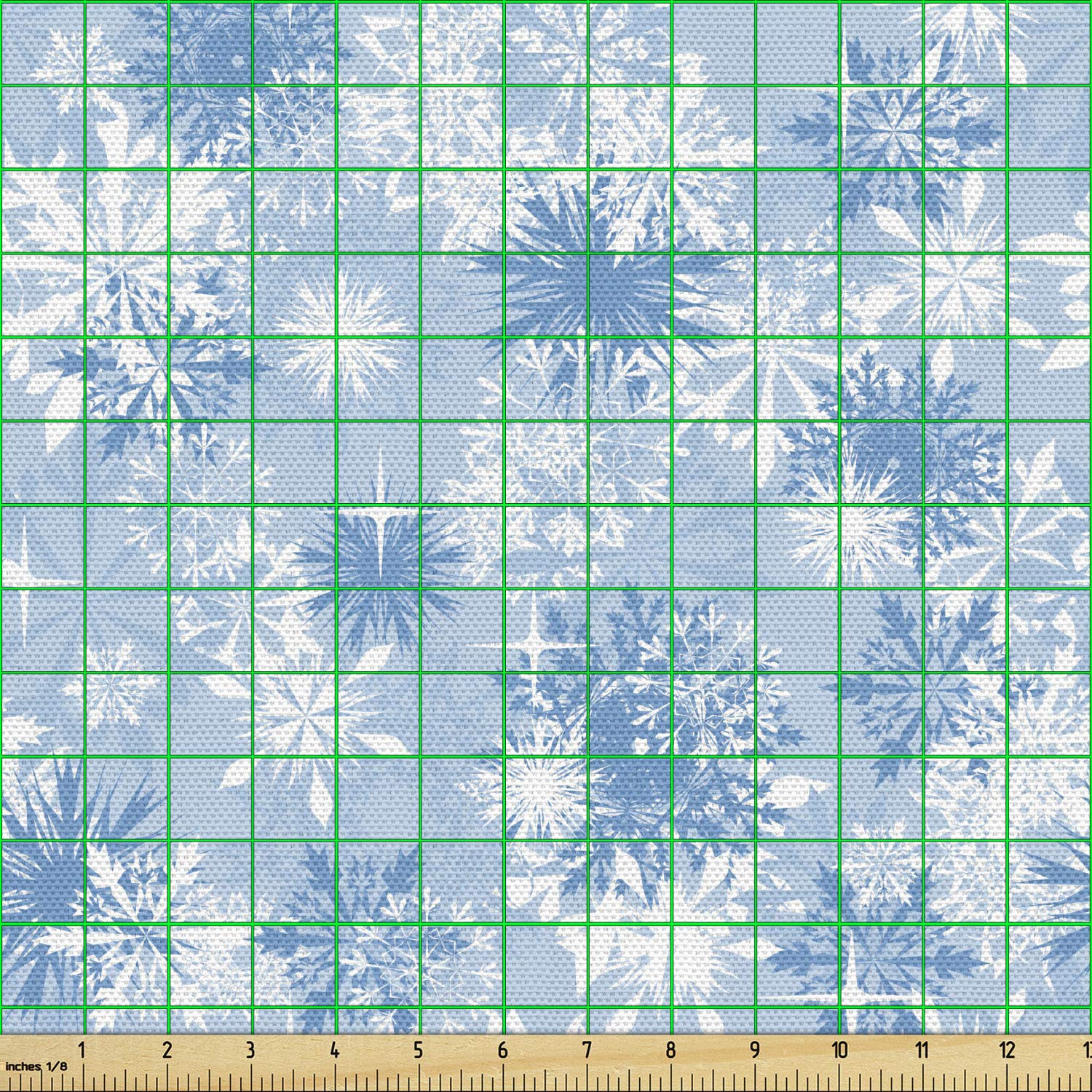 Ambesonne Snowflake Fabric by The Yard, Winter Holiday Illustration Christmas Snowflakes on Abstract Background, Decorative Fabric for Upholstery and Home Accents, 1 Yard, Blue White