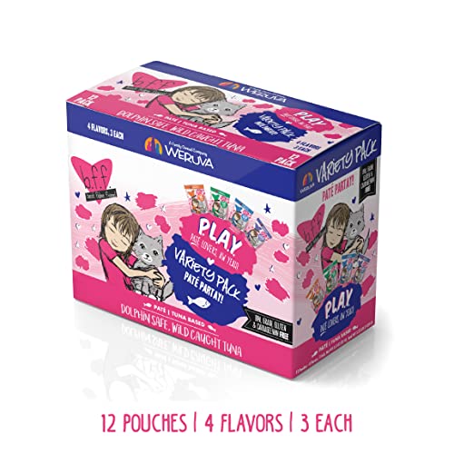 Weruva B.F.F. Play - Best Feline Friend Pate Lovers, Aw Yeah!, Pate Partay! Variety Pack, 3oz Pouch (Pack of 12)