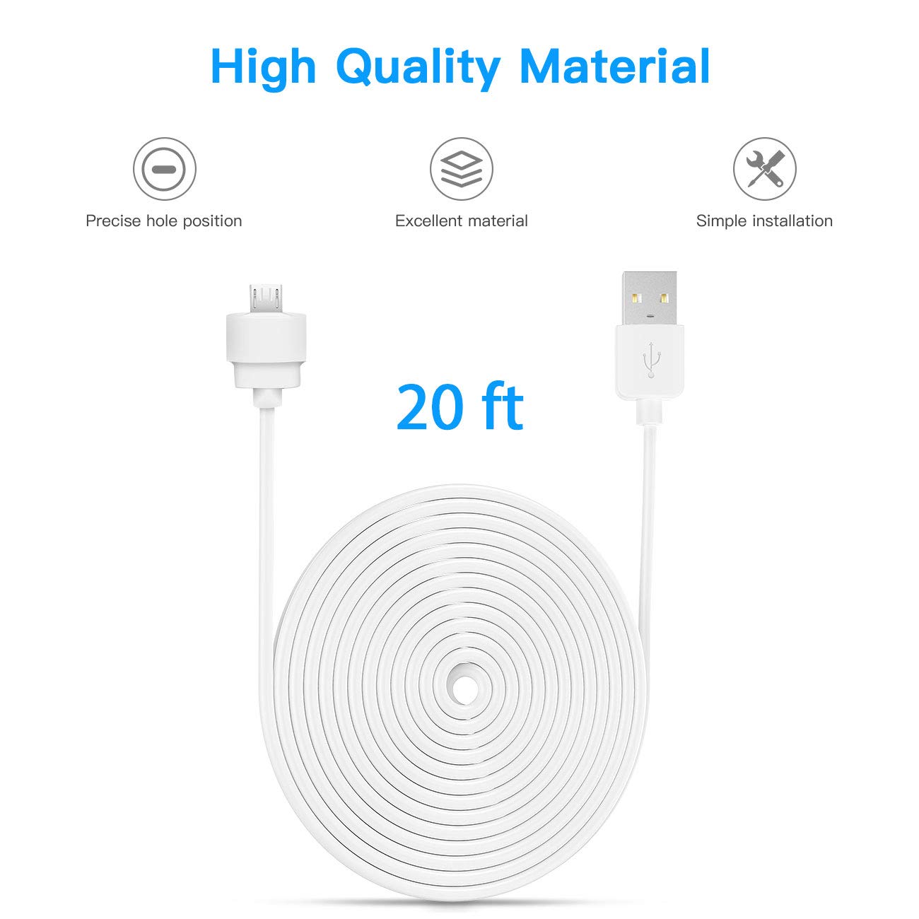 Koroao 20ft/6m USB Charging Cbale for Blink Mini, Power Supply Extension Charger Cable Comepatible with Blink Mini Indoor Plug-in Camera for Continuous Faster Charging