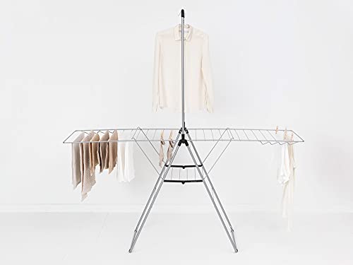 Brabantia HangOn Laundry Drying Rack with Garment Rail (82ft / Metallic Gray) Compact, Foldaway, Adjustable Indoor Stainless Steel Clothes Horse
