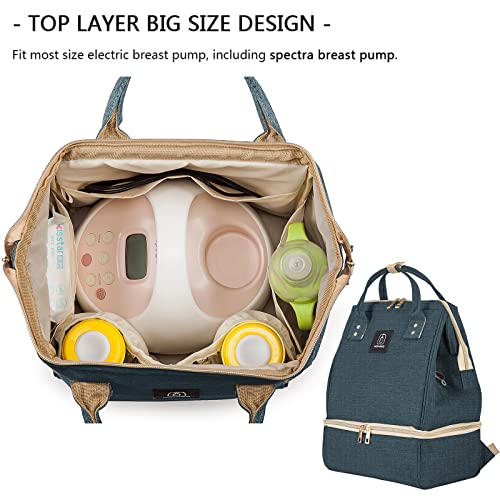 Breast Pump Backpack - Cooler and Moistureproof Bag Double Layer for Mother Outdoor Working Backpack with USB Charging Port, Large (Blue)