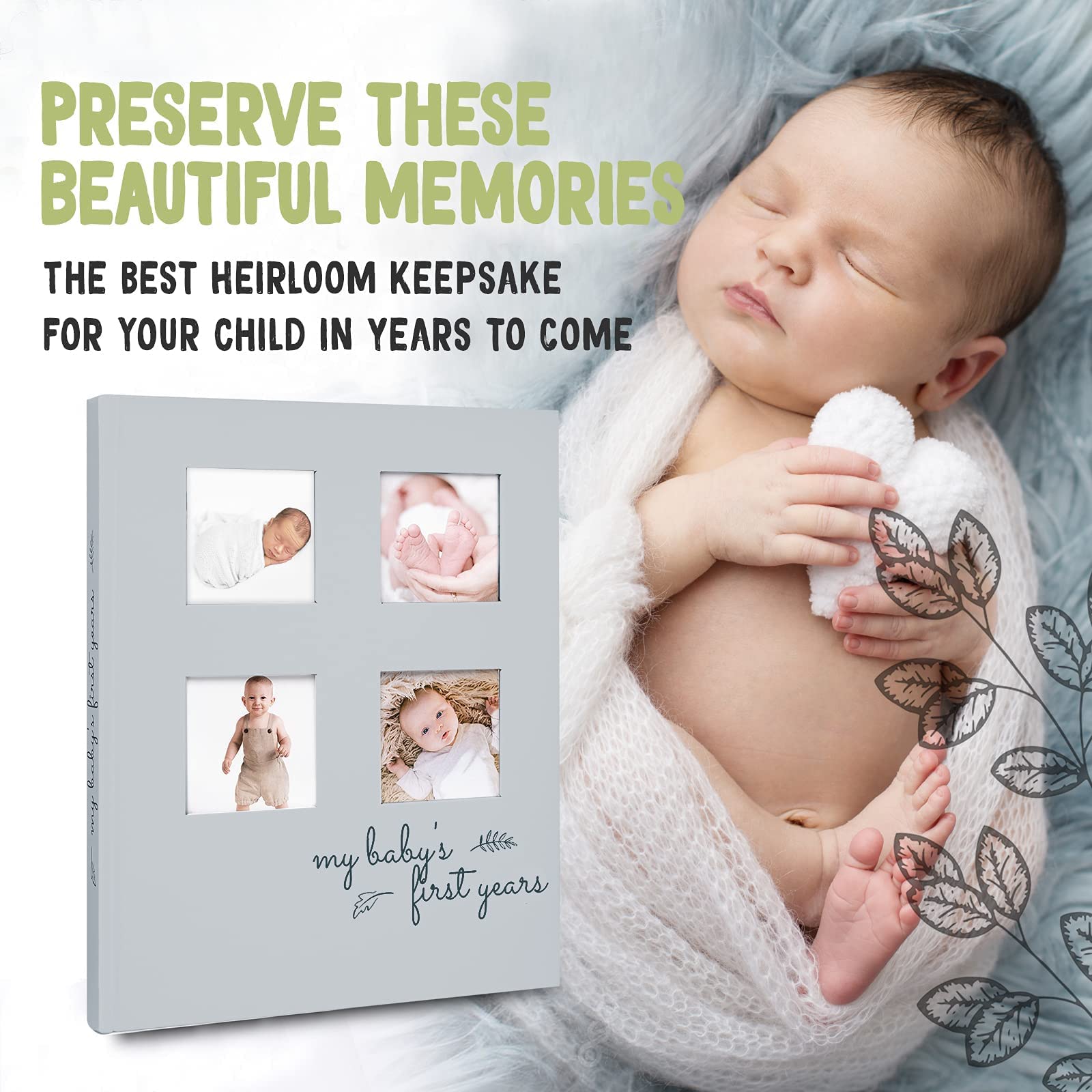 Baby Memory Book First 5 Years Journal And Baby Handprint Footprint Keepsake Kit Bundle - All Family, LGBT, Single Mom Dad, Adoptive - Baby Prints Photo Frame for Newborn