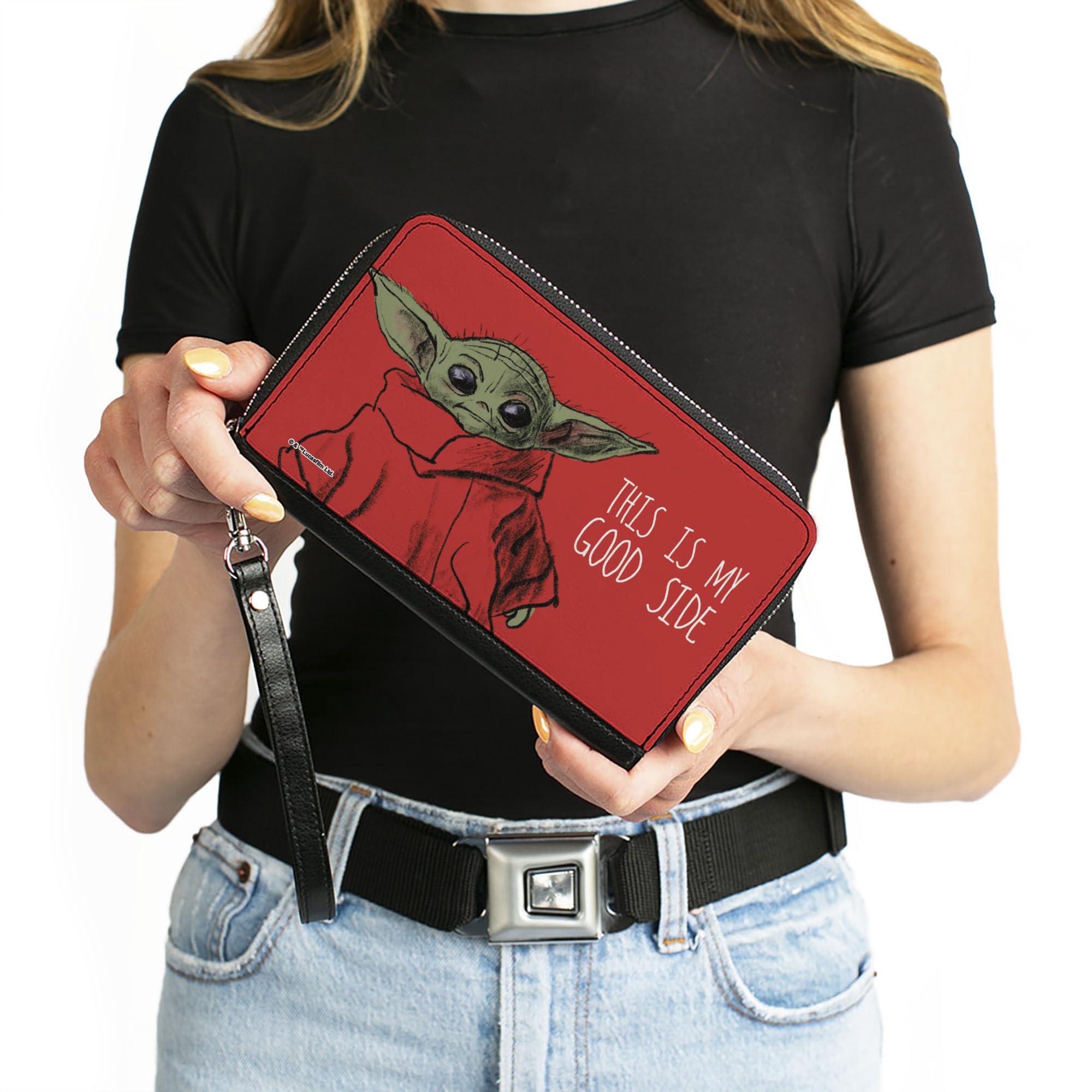 Buckle-Down Women's PU Zip Around Wallet Rectangle-Star Wars The Child, 7.5"x4.5"