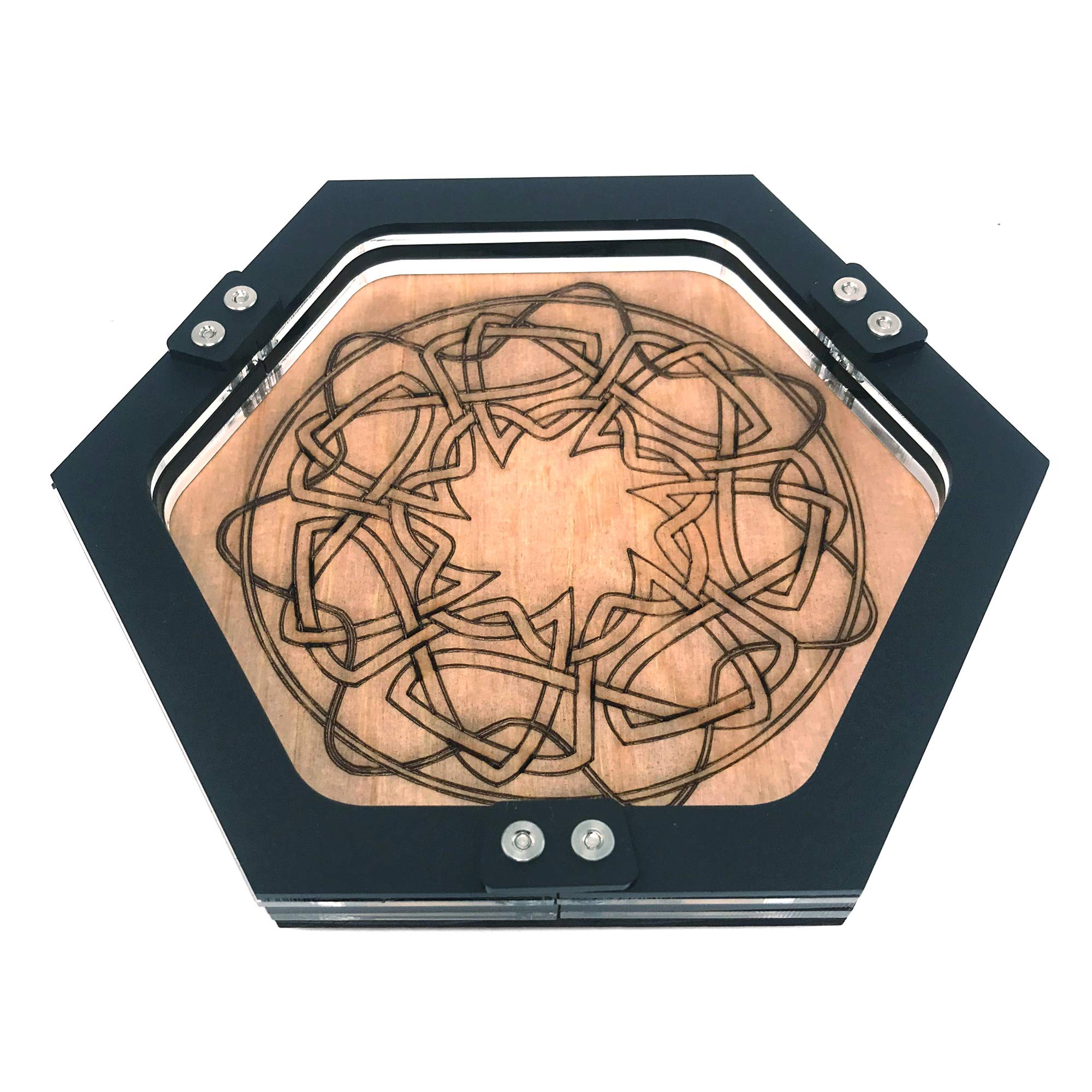 C4Labs Mini Personal Size Gaming Celtic Knot Design Dice Tray, Black, Wood, Acrylic, Stainless Steel