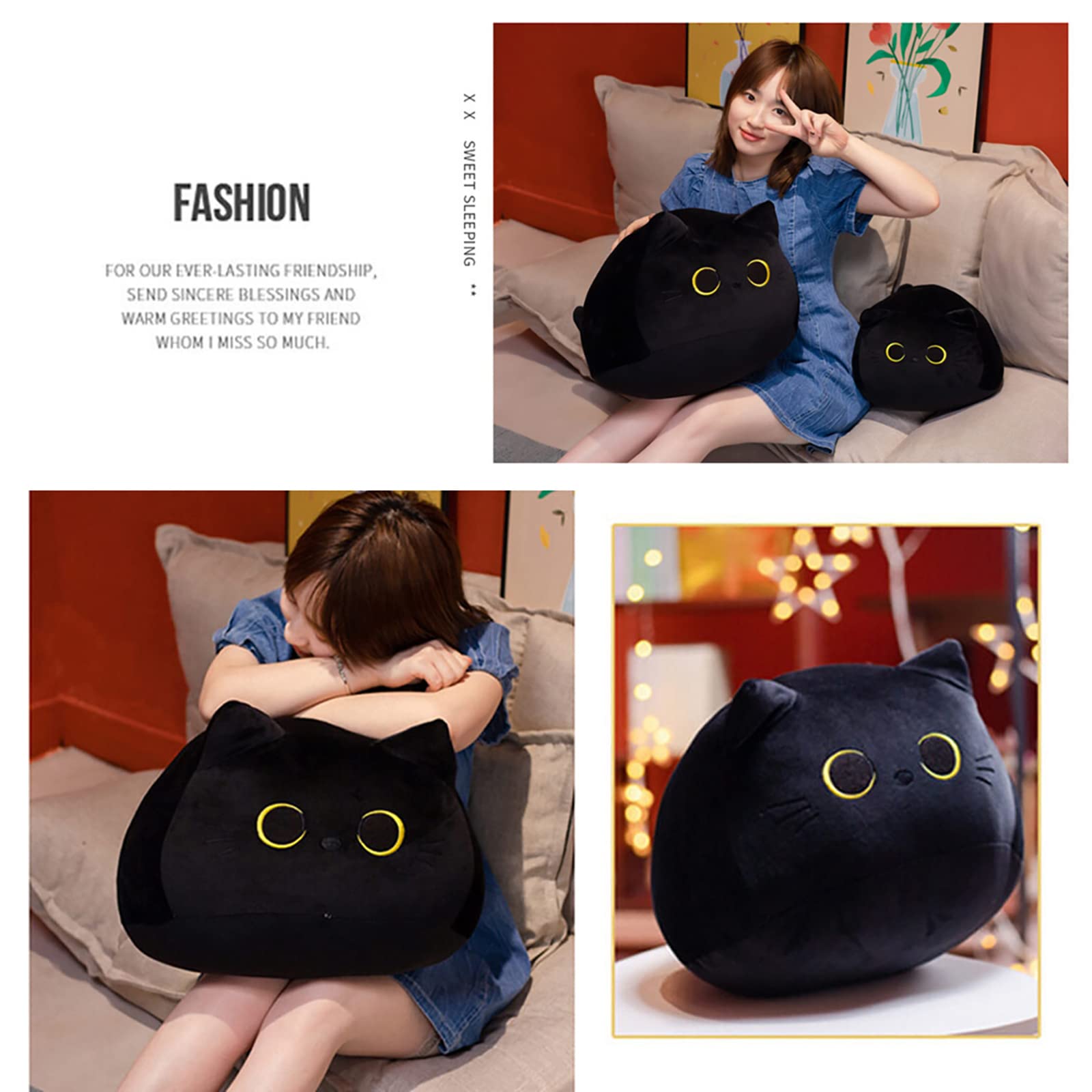 YesMora Black Cat Plush,Cat Pillow,Black Cat Plush Toy Black Cat Plushies Creative,Black Cat Pillow Black Cat Plushie,Black Cat Gifts (21.6 in)