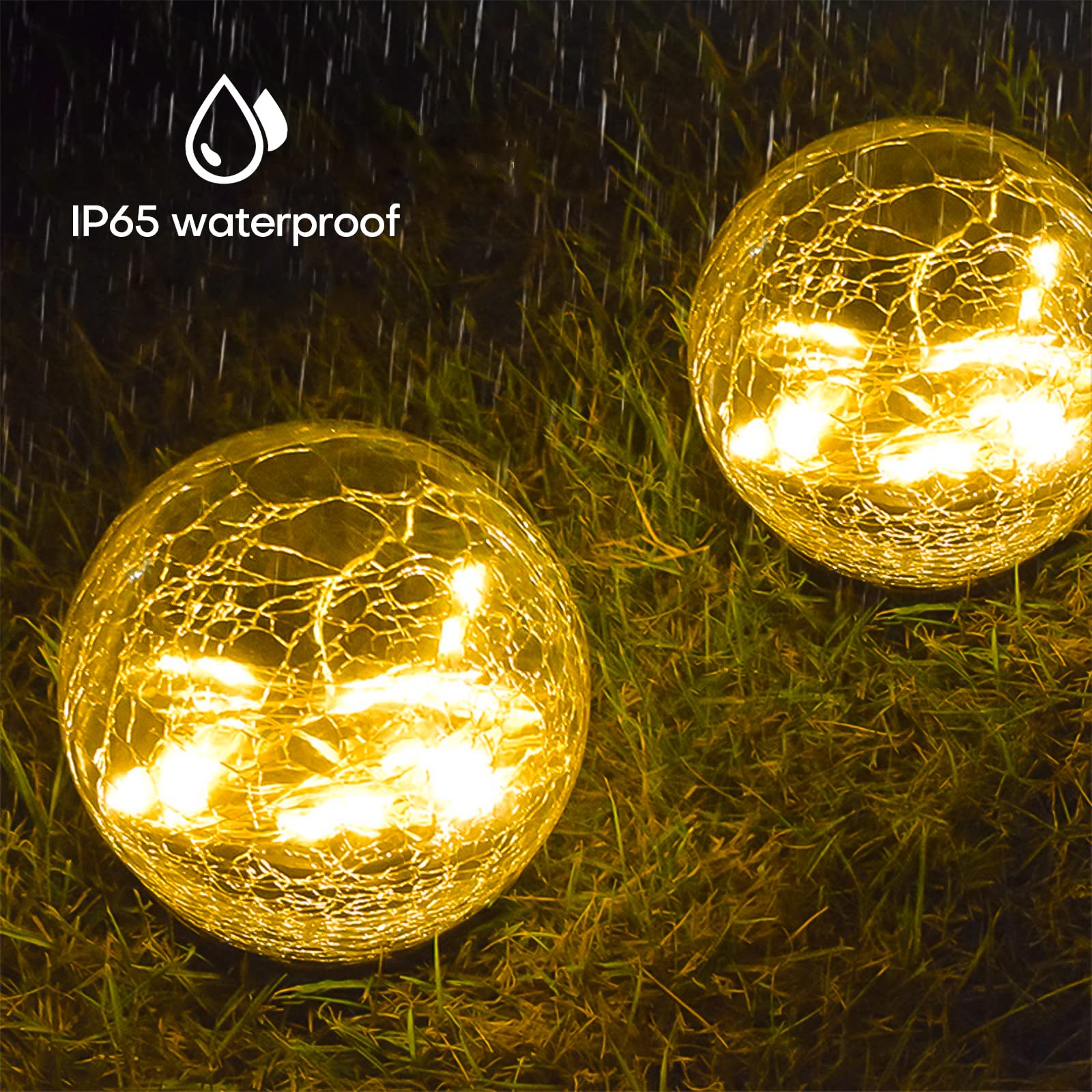 Garden Solar Lights Cracked Glass Globe Lights Outdoor Decorative Waterproof Warm White 30 LED Solar Powered In-Ground Ball Lamp for Lawn Patio Yard Pathway Birthday Halloween Party 1 Pack 3.94"