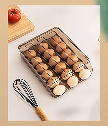 Egg container for refrigerator Automatic Rolling, Egg holder Storage box Drawer, Egg Tray Fridge Organizer For Household, Smart Stackable Devil Egg Container with Lid (Three Layers)