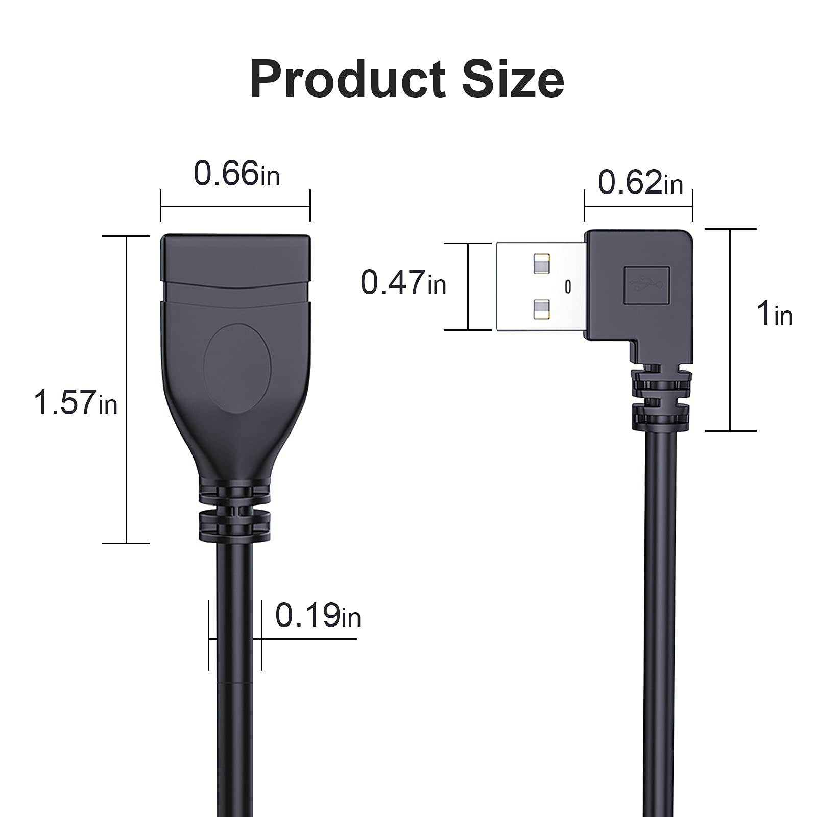 Oxsubor SuperSpeed USB 3.0 Male to Female Extension Data Cable Left Angle 2PCS (20CM,8IN)(Notice:pls Check The Left Angle in Picture)