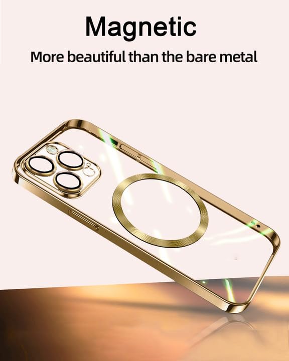 BOTOER Magnetic Matallic Glossy Designed for iPhone 14 Pro Phone Case with Full Camera Protection [Compatible with MagSafe] for Women Girls Phone Case (6.1")-Gold