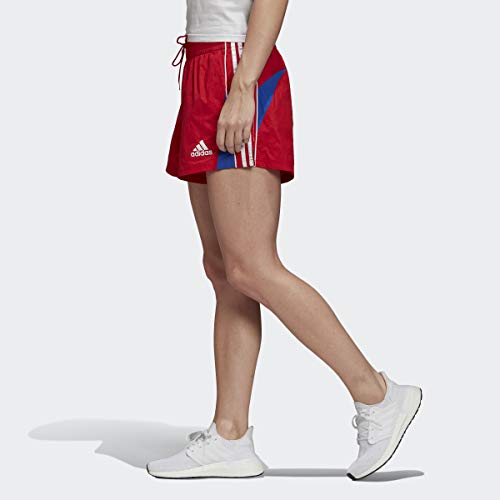 adidas womens Colorblocked 3-Stripes Shorts Scarlet Large
