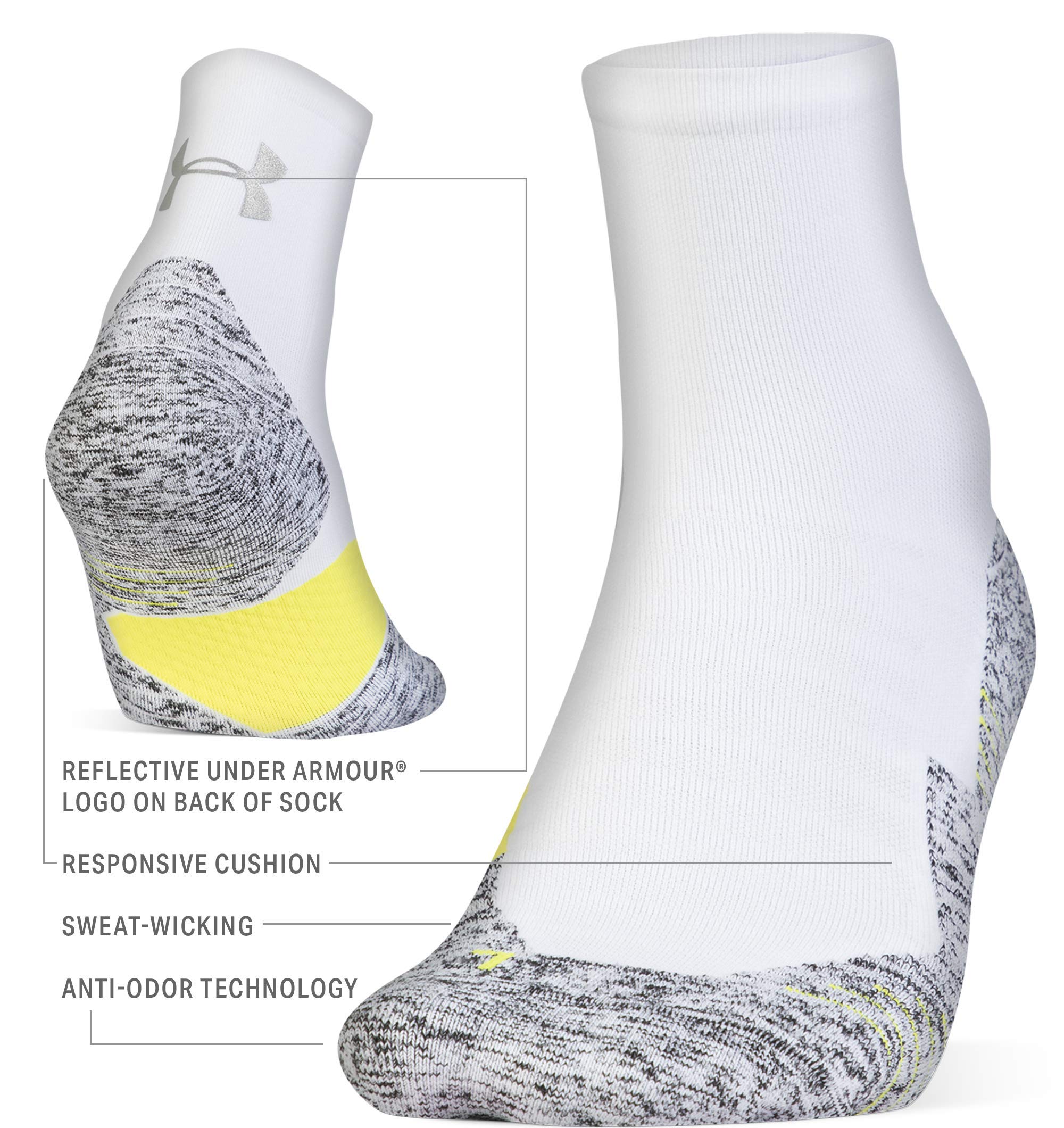 Under Armour Adult Run Cushion Quarter Socks, 1-Pair , White 1 , Large