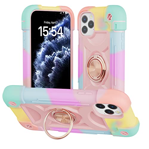 Cookiver for iPhone 11 Pro Max Case 6.5 Inch, with 2 Pack Glass Screen Protector,Heavy-Duty Shockproof Rugged Military Grade Cover with Magnetic Car Mount for iPhone 11 Pro Max (Rainbow Pink)