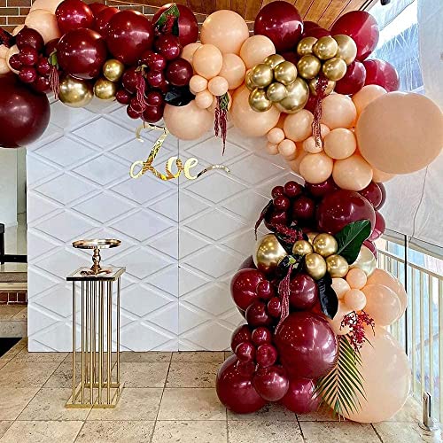 Burgundy Maroon Balloon Garland Arch Kit, 114Pcs Burgundy Gold and Cream Ivory Balloons for Birthday Valentines Day Wedding Bachelorette Bridal&Baby Shower Engagement Thanksgiving Friendsgiving Party Decoration Supplies