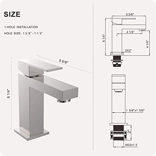 ALWEN Bathroom Faucet Brushed Nickel, Bathroom Faucets for Sink 1 Hole, Single Faucet with Pop Up Drain, Modern Bathroom Sink Faucet