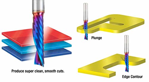 Amana Tool 51511-K Spektra Coated SC Spiral O Single Flute Plastic Cutting 1/8 D x 1/2 CH x 1/4 SHK x 2 Inch Long Down-Cut CNC Router Bit with Mirror Finish