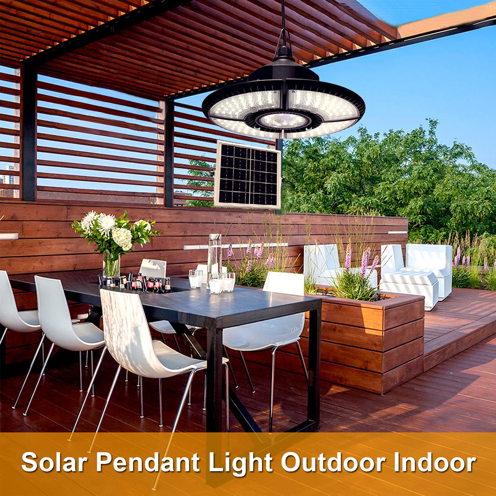 ChunHee Solar Pendant Light Outdoor Indoor, Solar Powered Shed Light with Adjustable Panel,IP65 Waterproof Solar Motion Sensor Lights with Remote Control,for Garden, Garage,Patio,Yard