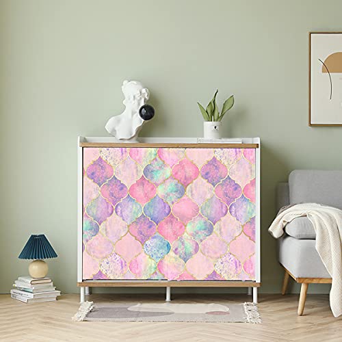 Blooming Wall DPY40 Peel and Stick Pink Multicolor Trellis Wallpaper Self-Adhesive Removable Wallpaper Wall Mural Wall Decor
