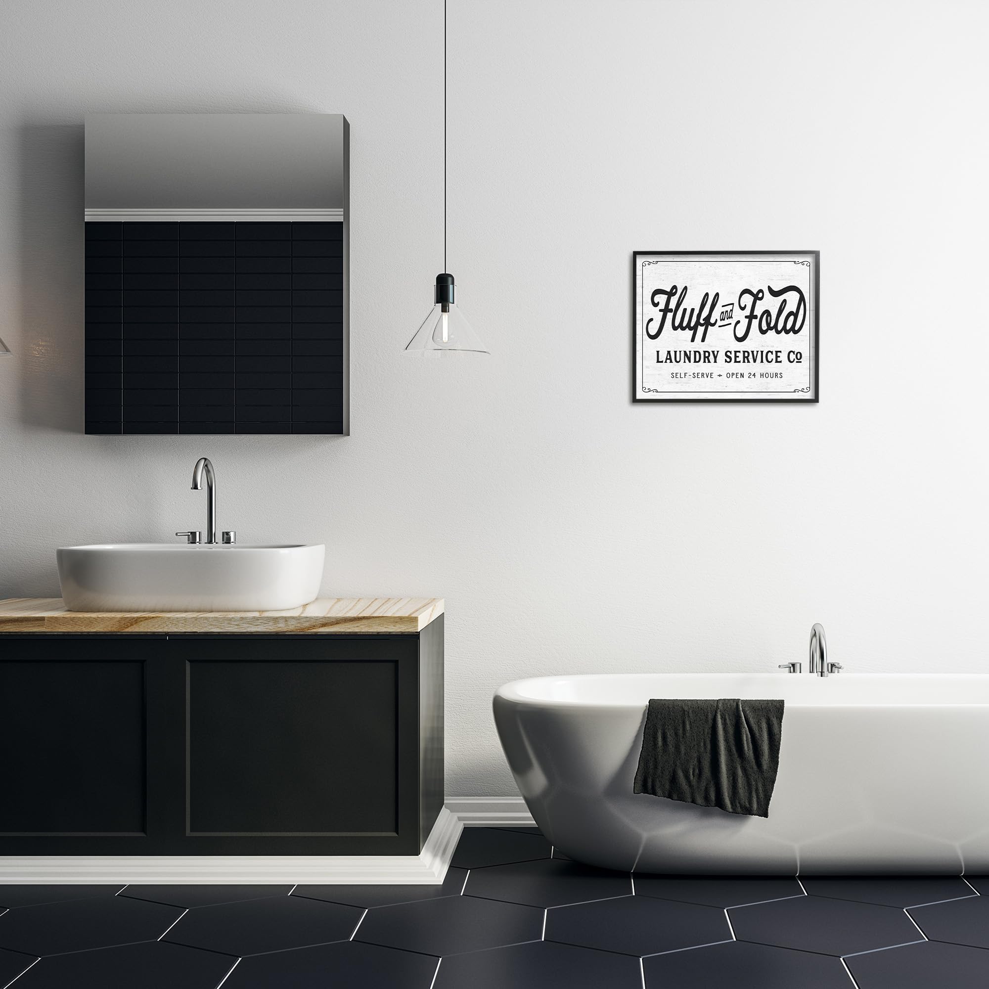 Stupell Industries Fluff and Fold Laundry Room Vintage Country Sign, Designed by Lettered and Lined Wall Art, 16 x 20, Black Framed