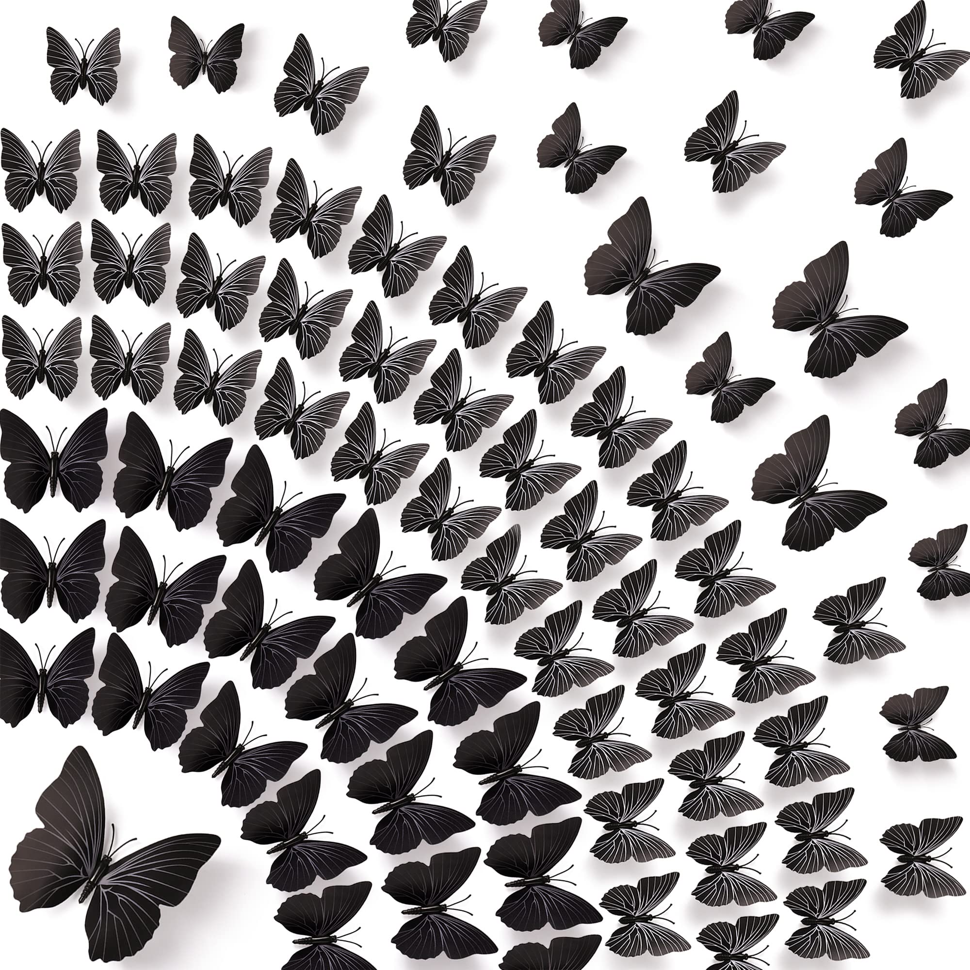 Amaonm® 60 Pcs 5 Packages Beautiful 3D Butterfly Wall Decals Removable DIY Home Decorations Art Decor Wall Stickers & Murals for Babys Bedroom Tv Background Living Room (Black)