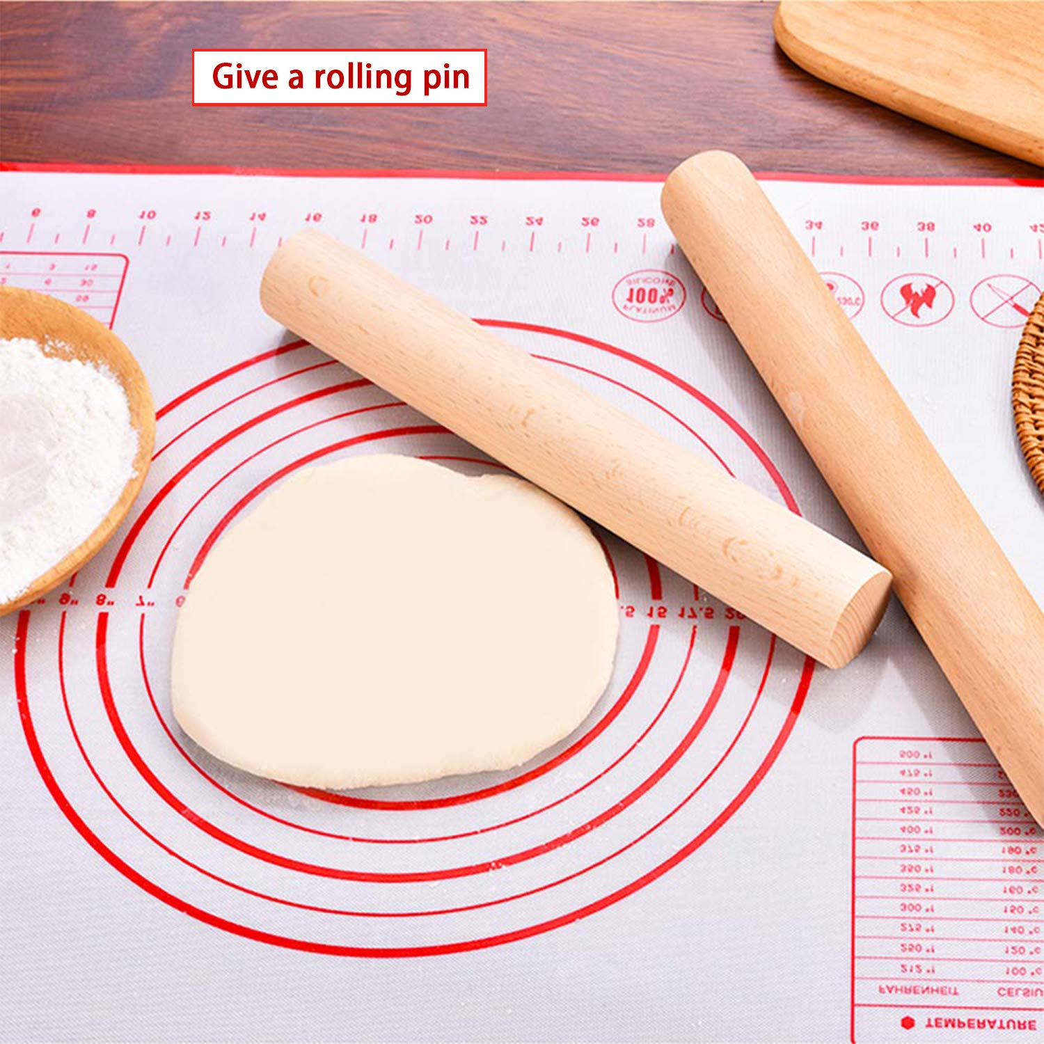AITAOGO Silicone Pastry Mat, Non Stick Silicone Mat, Upgrade with Measurement Nonslip Baking Mat, Used for Rolling Dough, Pie Crust and Pizza, Durable Easy Clean Pastry Mat (red)