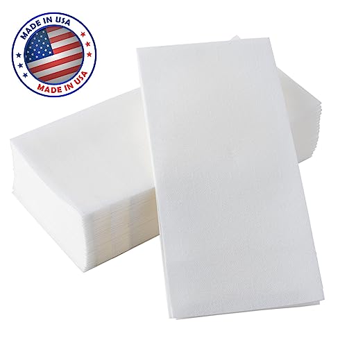 BloominGoods Disposable Bathroom Paper Napkins | 300-Pack 8" x 17" Single-Use Linen-Feel Guest Towels, Made In USA | Cloth-Like Hand Tissue Paper, White (MEDIUM SIZE - Pack of 300)