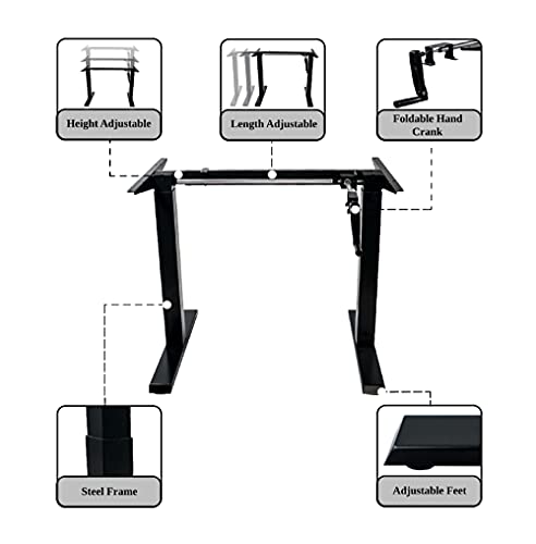 ErgoMax Adjustable Crank Desk Frame, Tabletop Not Included, 48.56 Inch Max Height, Black