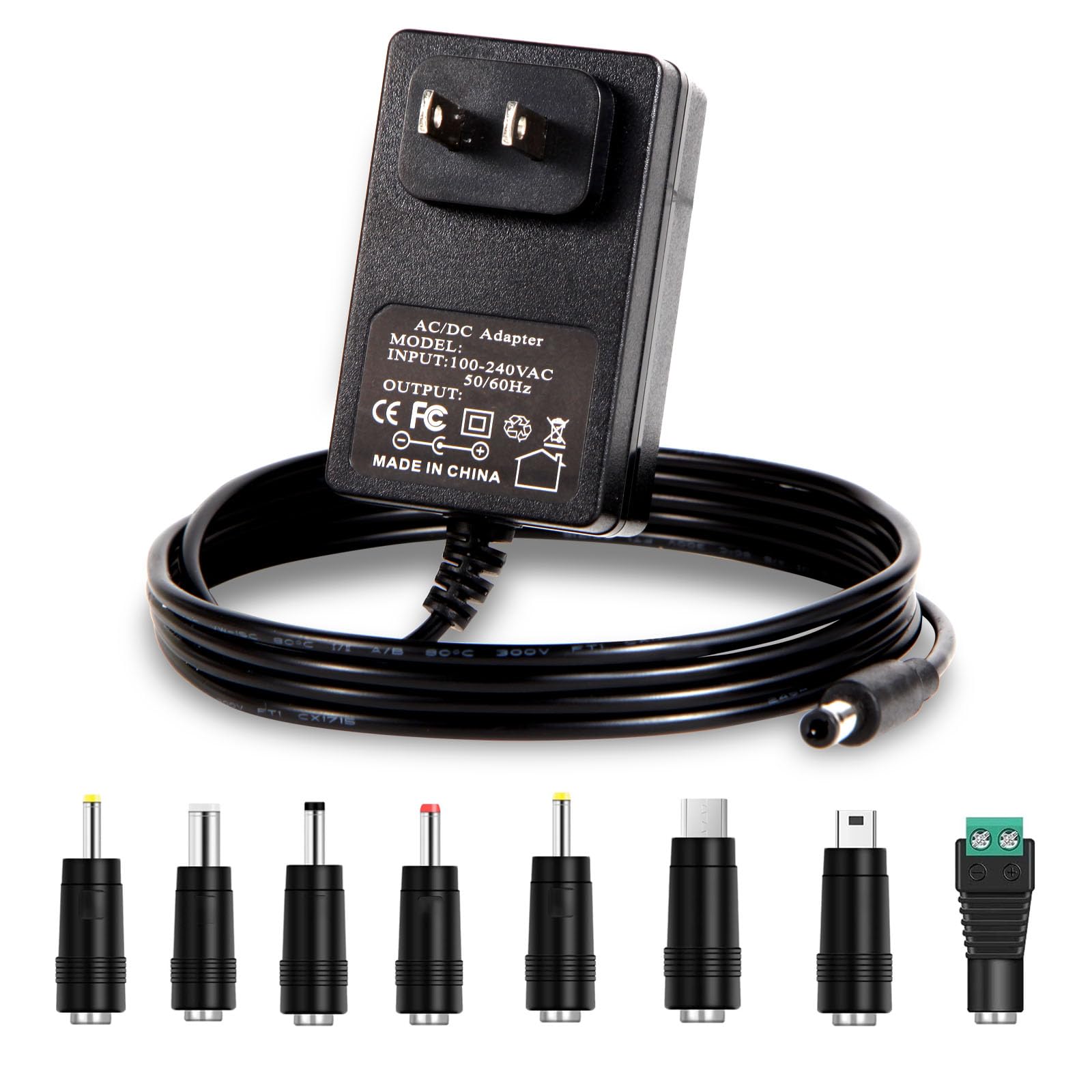 5V 2A 1A AC Adapter Power Supply Charger DC in 5Volt 2 Amps Regulated Switching Power with 8 Interchangeable Jacks