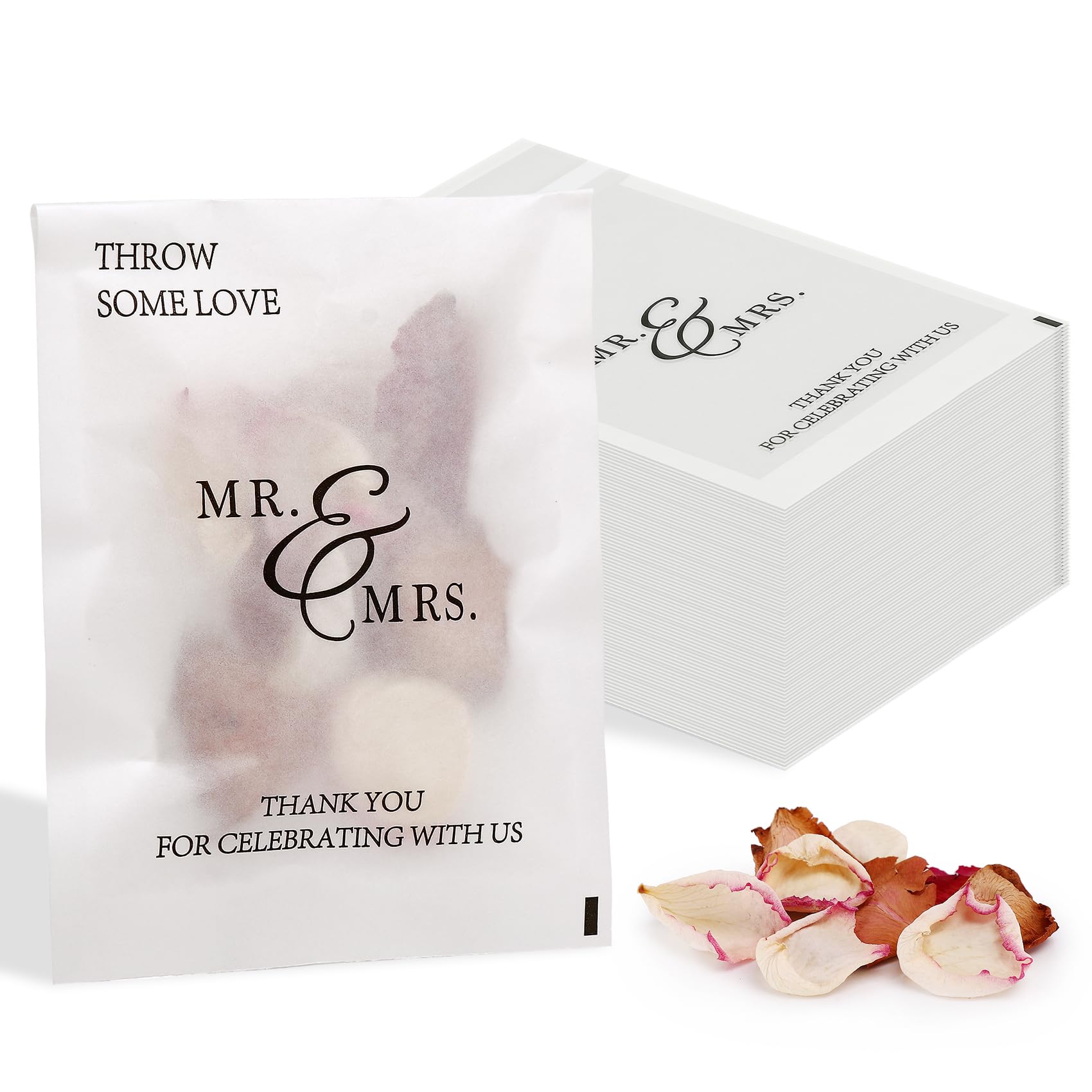 AIOMOB 50 Pcs Wedding Confetti Bags Throw Some Love Wedding Petal Toss Packets Glassine Wedding Flower Petal Packets for Wedding Send Off, Exit, Tosses