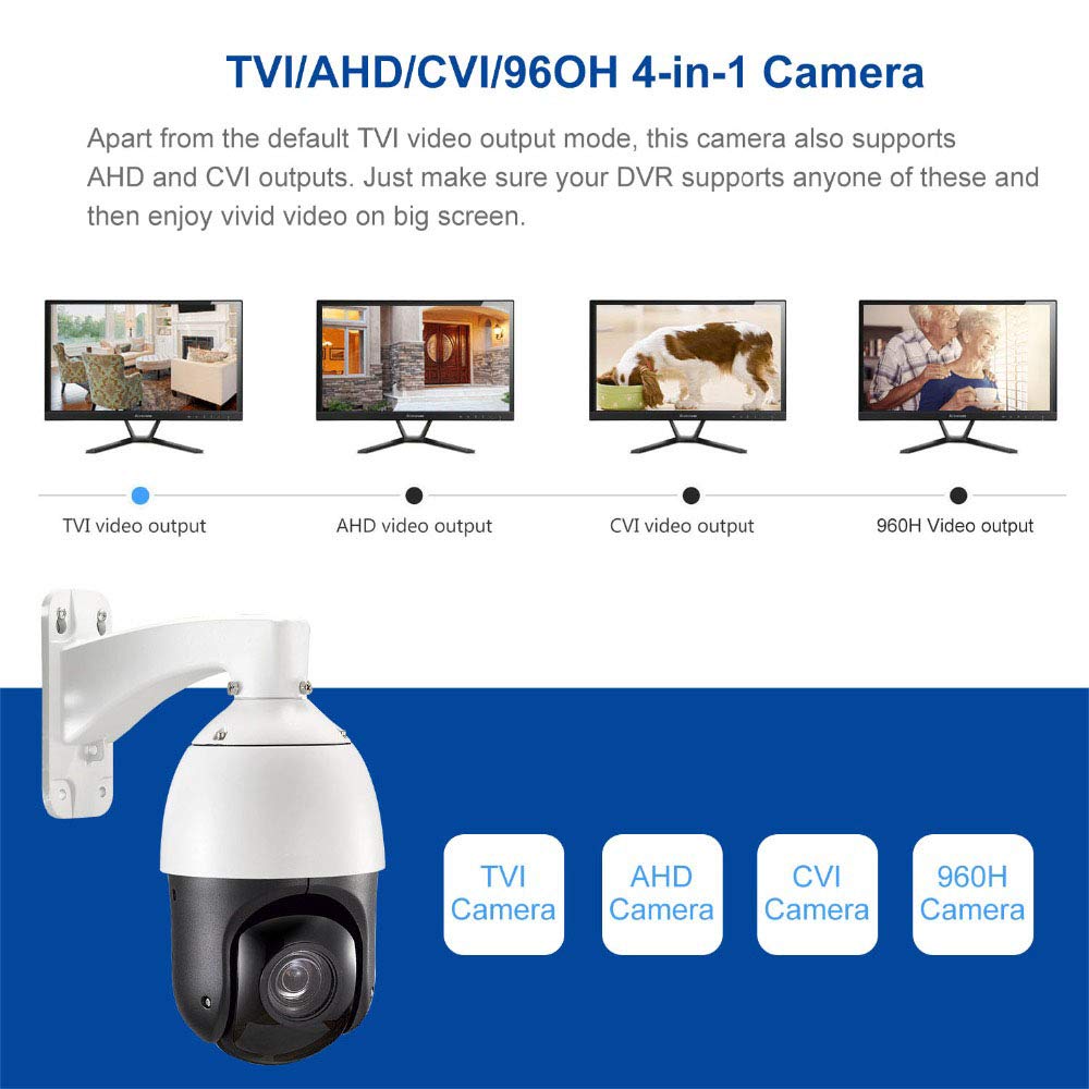 EVERSECU 2MP Auto-Cruise PTZ Security Camera 20X Optical Zoom HD 4-in-1 TVI/AHD/CVI/CVBS Video Surveillance- Pattern Scan, Waterproof, Night Vision, Coaxial Wired High Speed Dome CCTV Camera