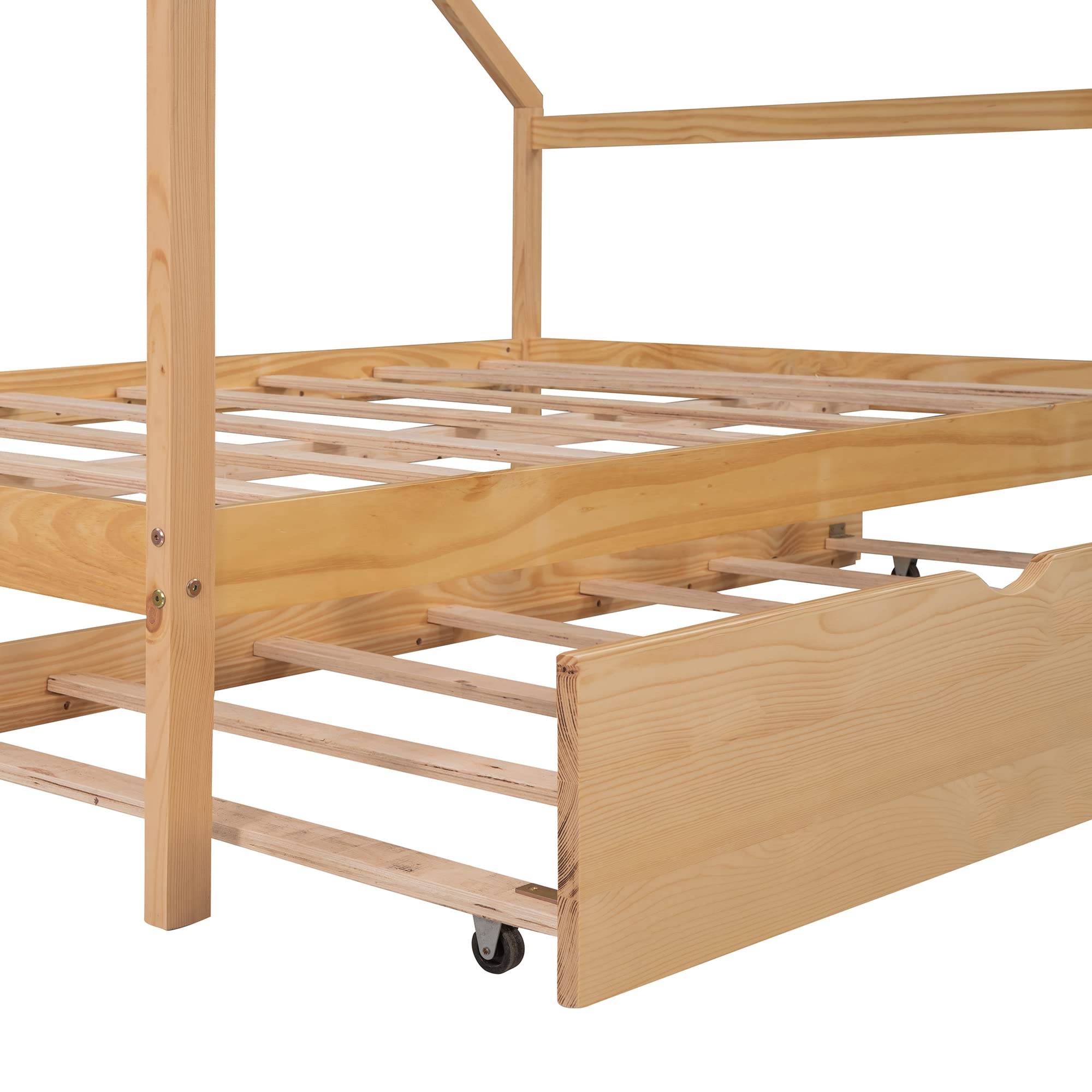 Harper & Bright Designs House Bed for Kids Full Storage Bed with Trundle, Wood Platform Bed Frame with Bookcase for Girls Boys (Full Size, White)