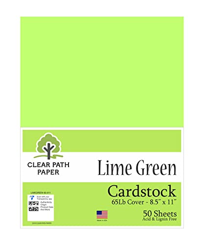 Lime Green Cardstock - 8.5 x 11 inch - 65Lb Cover - 50 Sheets - Clear Path Paper
