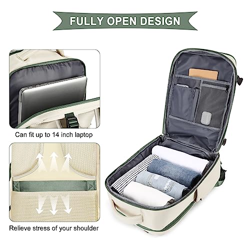 coowoz Large Travel Backpack For Women Men,Carry On Backpack,Hiking Backpack Waterproof Outdoor Sports Rucksack Casual Daypack travel essentials(White Green)