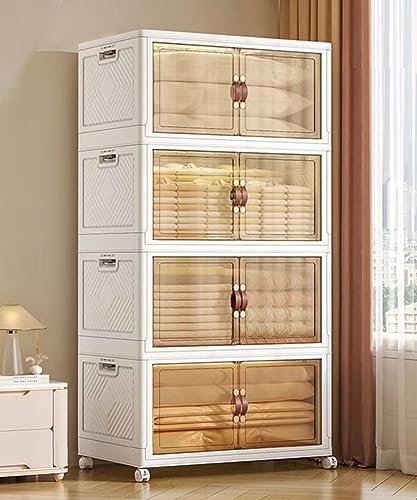 84 Gallon Closet Organizers and Storage - Trunk Organizer, 4 Layer 21 Gal Collapsible Storage Bins, Dorm Room Essentials, Stackable Closet Organizer, Large Storage Bins with Wheels and Doors