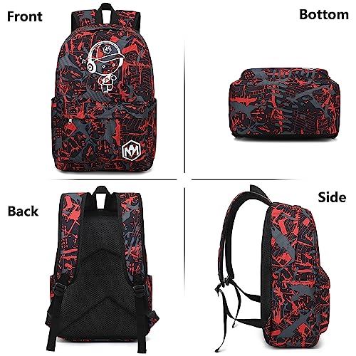 Bluboon Preschool Backpack Kids Boy Kindergarten Backpack With Lunch Box School Book Bags for Elementary Primary Schooler(Red Cool Boy
